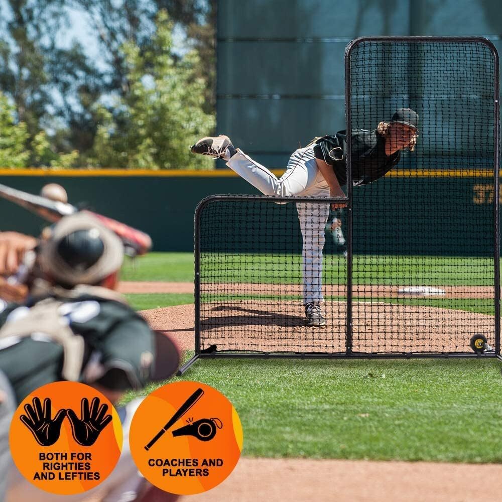 L Screen Baseball for Batting Cage | Baseball Pitching Net with Wheels ...