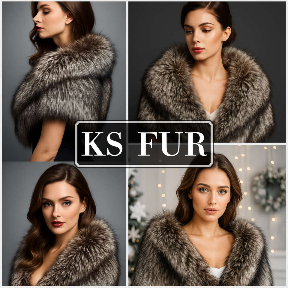 SAGA FOX Silver Fox Real Fur Shawl Wrap Stole Women Luxury Timeless ...