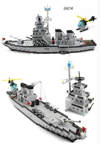 Navy Destroyer 970 Pieces 6 Soldiers & Helicopter - Building Blocks Kit ...
