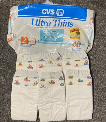 VINTAGE 90s Plastic Diapers Lot Of 6 w CVS Package Muppet Babies Ultra ...
