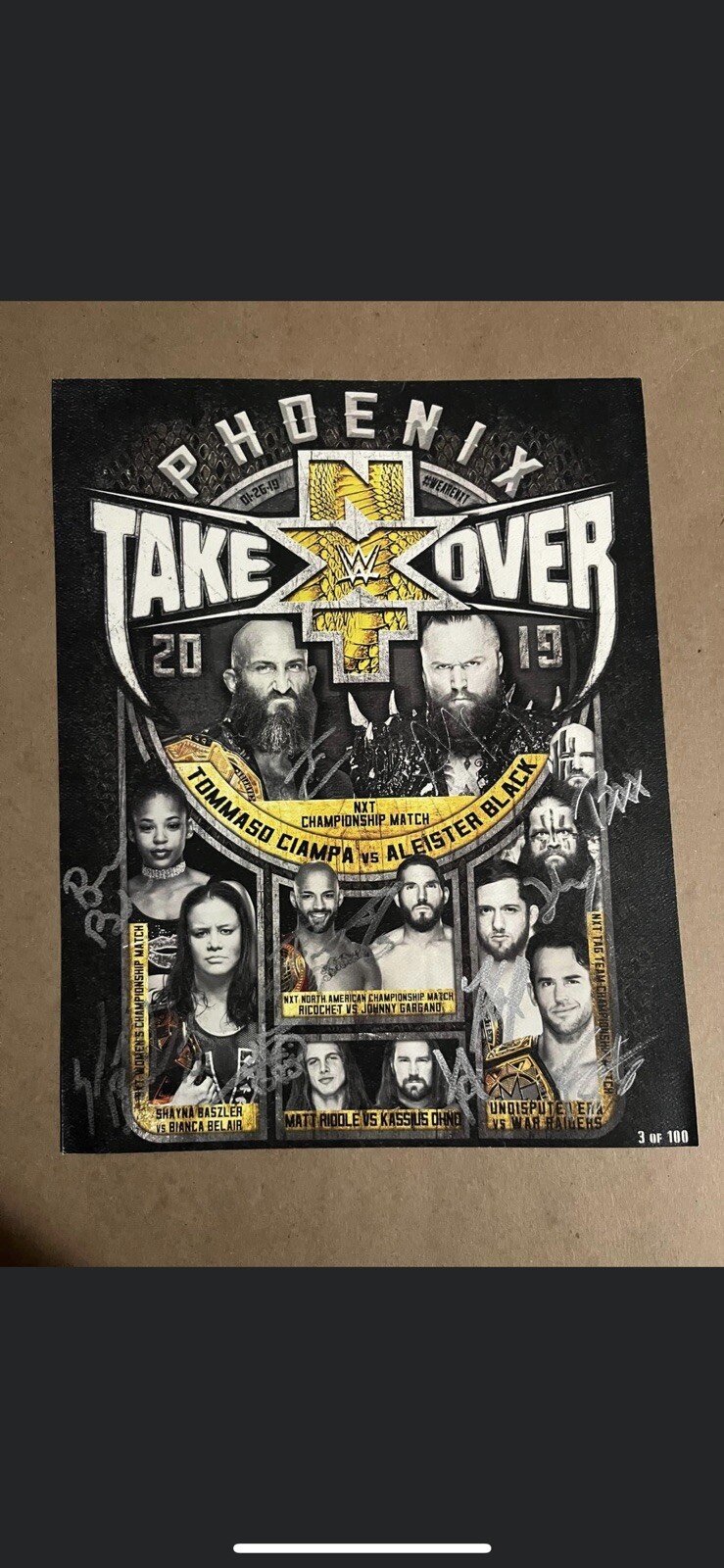 2019 WWE NXT Takeover Phoenix 11x14 Fight Card Signed Autograph | eBay