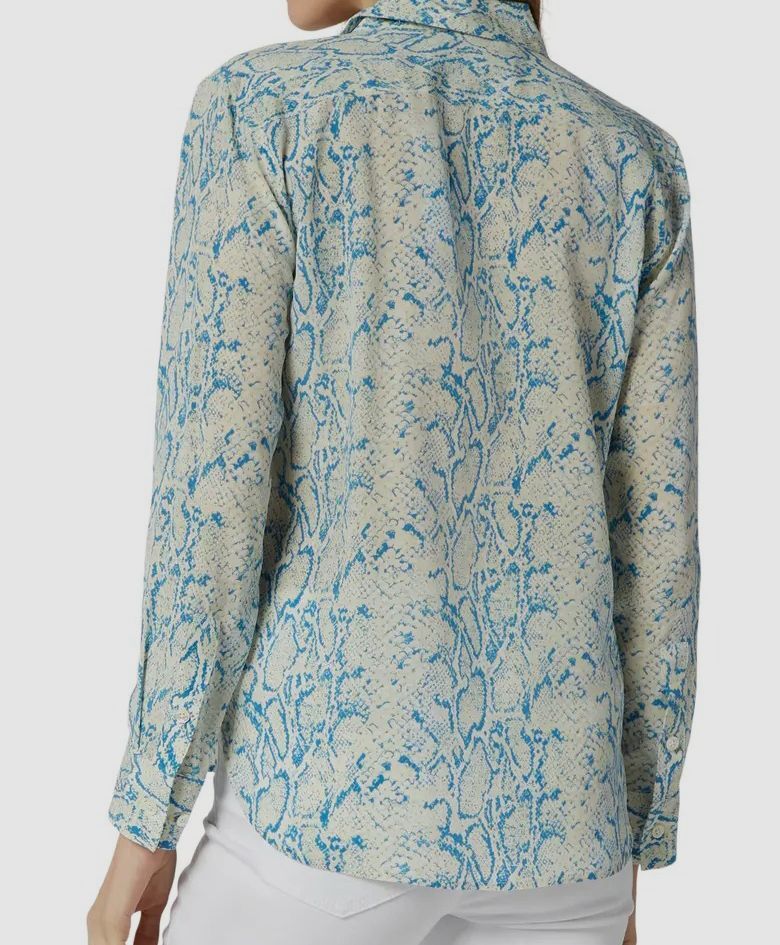 $280 Equipment Women's Blue Leema Snake Print Silk Button-Down Shirt ...