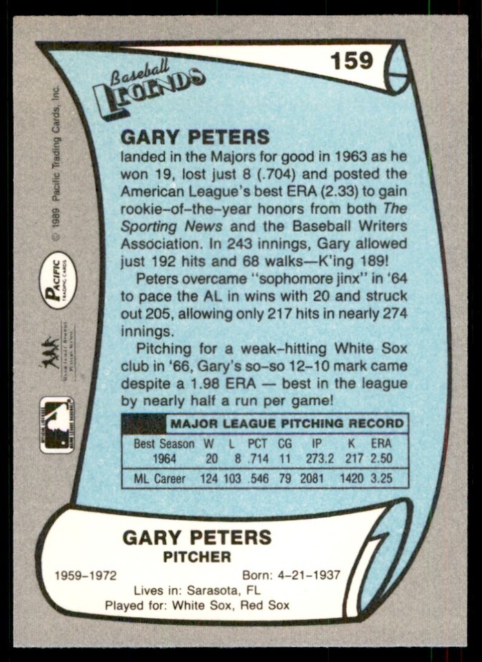 1989 Pacific Gary Peters Baseball Cards #159 | eBay