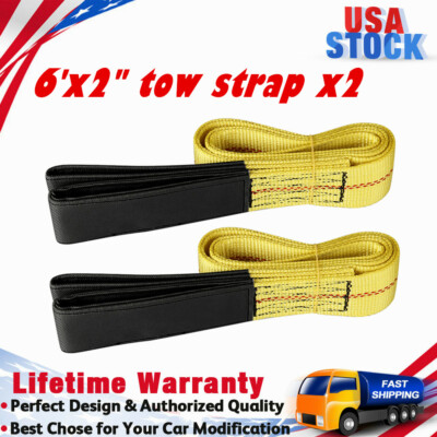2 Pack 6' x 2" 9000LBS Nylon Lifting Sling Flat Loop Tow Strap Web Lift ...