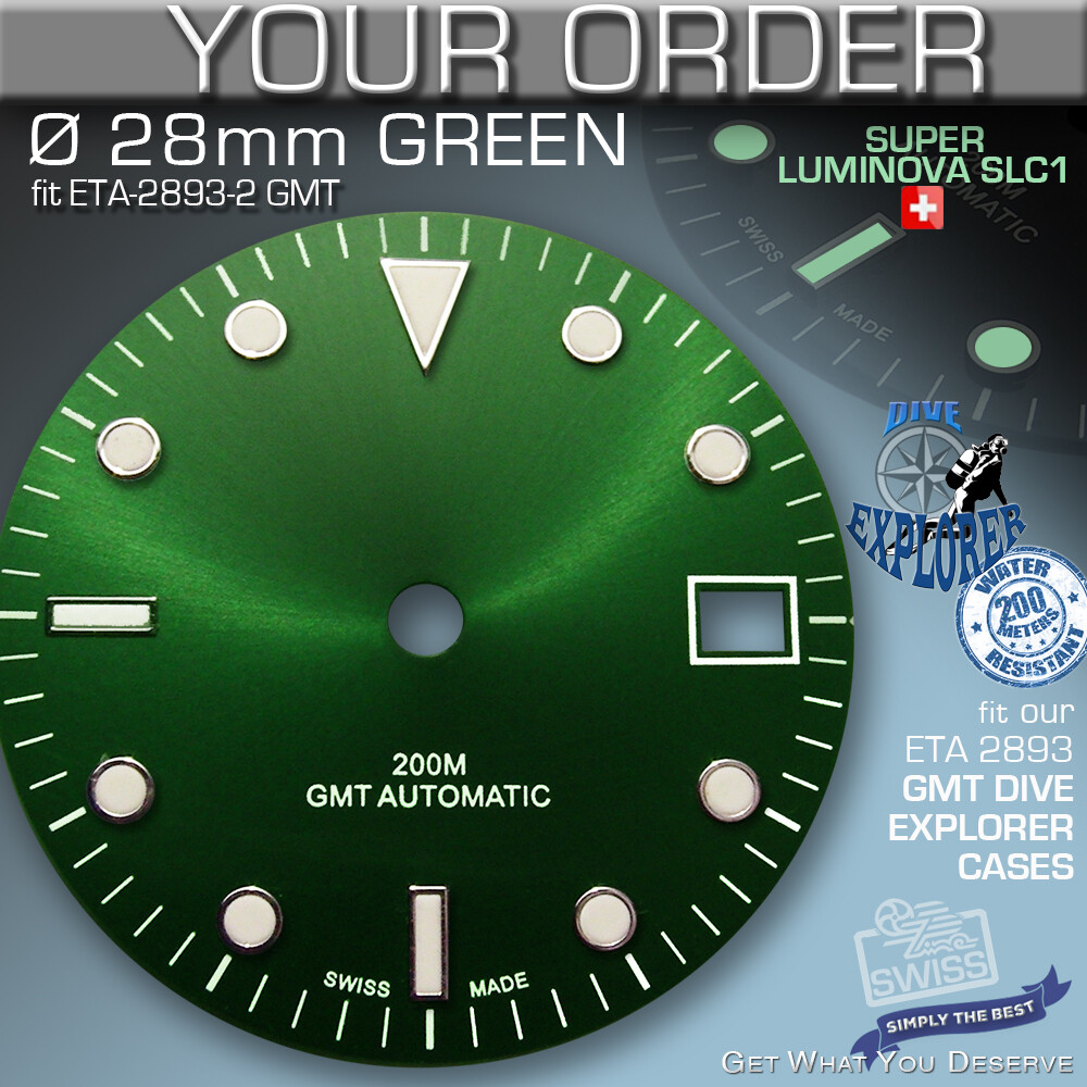 DIVE EXPLORER DIAL, Ø 28 MM fit ETA 2893-2 GMT, SW 330 GMT | eBay
