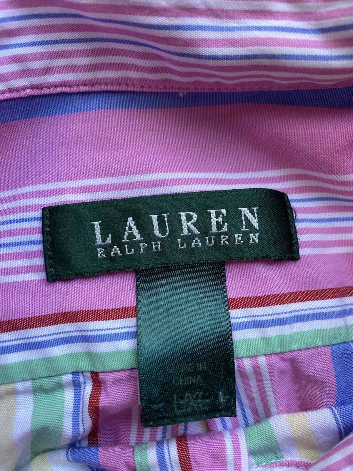 LAUREN Ralph Lauren Pink Striped L/XL Dress Shirt LRL Monogram Pastels ...