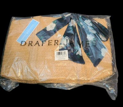 Draper James Everyday Straw Shoulder Bag Natural Tote Bag Blue Floral ...