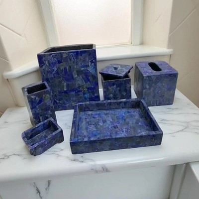 Elegant Royal Blue Lapis Lazuli Bathroom Set – Luxury Gemstone Tray ...