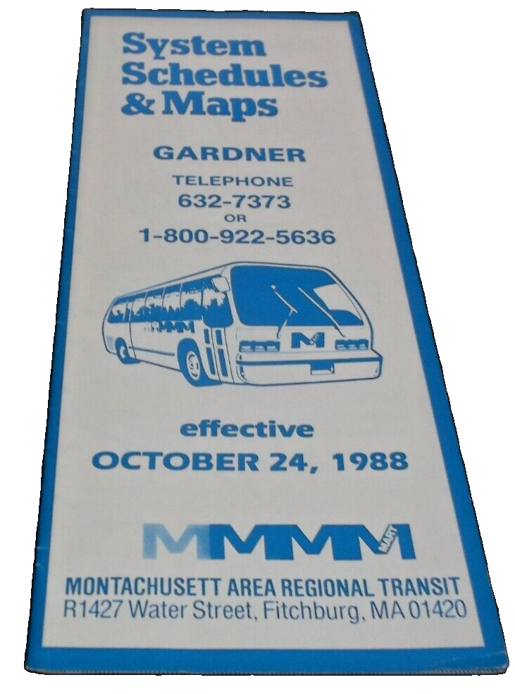OCTOBER 1988 MONTACHUSETT AREA REGIONAL TRANSIT MART BUS SCHEDULE | eBay