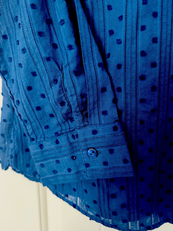 Denim &Co. 100 % Cotton Navy Dotted Swiss Button Cuff Long Sleeves ...