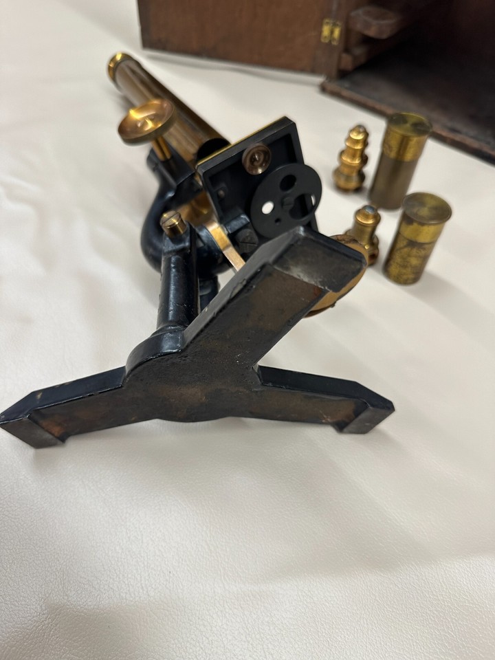 Antique Rare Vintage Bausch & Lomb long tube Brass Microscope Box 1/6 1 ...