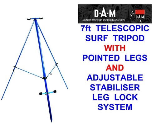 DAM BLUE SUPER MATCH TELESCOPIC BEACH TRIPOD SEA FISHING BEACHCASTER ...
