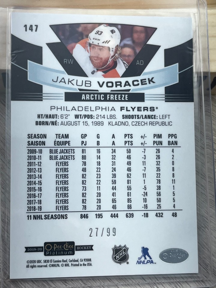 2019-20 O-Pee-Chee Platinum Arctic Freeze Jakub Voracek /99 ...