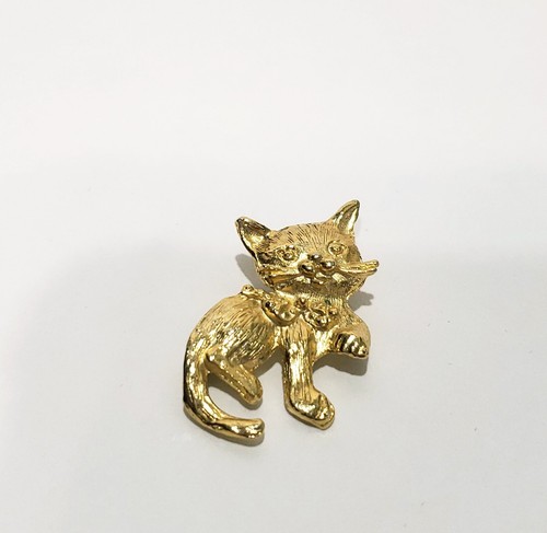 Vintage Cat Standing Paw Up Gold Tone Brooch Pin 1" Animal | eBay