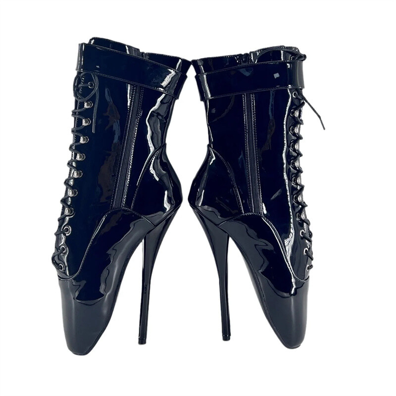 18CM sexy queen training goth ballerinas shackle ankle boots laces ...