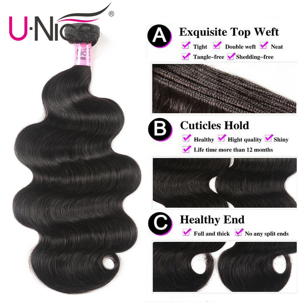 UNice Transparent Lace Closure With 3 Bundles Indian Body Wave Human ...