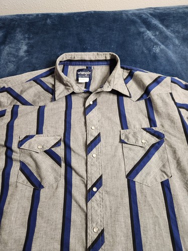 Vintage Wrangler Button Up Shirt Mens Size 2XL Gray Blue Striped ...