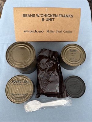 Military Field Ration B-Unit Beans W/Chicken Franks SO-PAK-CO Mullins ...