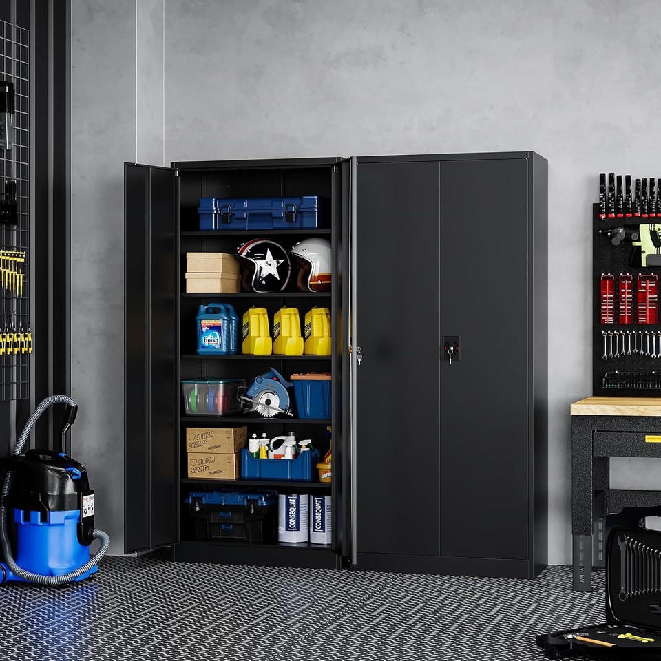 72" Locking Tool Cabinet with 2 Doors and 5 Shelves,for Garage,Black | eBay