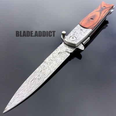 8.5" DAMASCUS Italian Milano Tactical Stiletto Spring Open Assisted ...