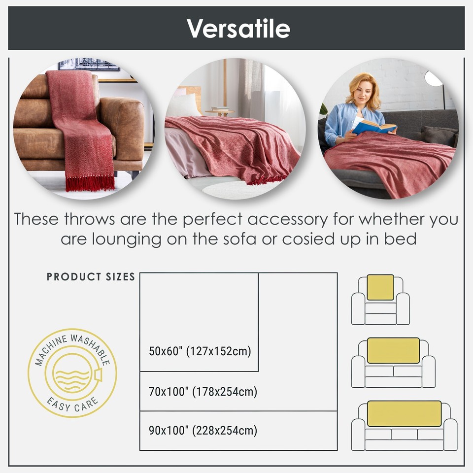 Throw Blanket for Sofas Bed Runner Herringbone Design Soft Cotton ...