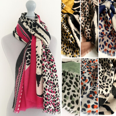 Ladies Large Leopard Print Scarf Animal Shawl Wrap Tiger Zebra Cotton ...