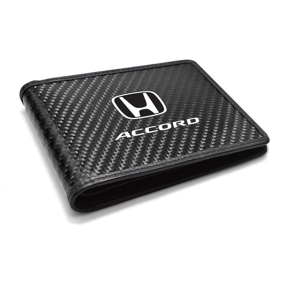 Honda Accord Black Real Carbon Fiber Leather RFID Blocking Bi-fold ...