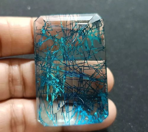 EMERALD Cut Blue Rutilated Quartz Natural 168-170Ct Loose Gemstone ...