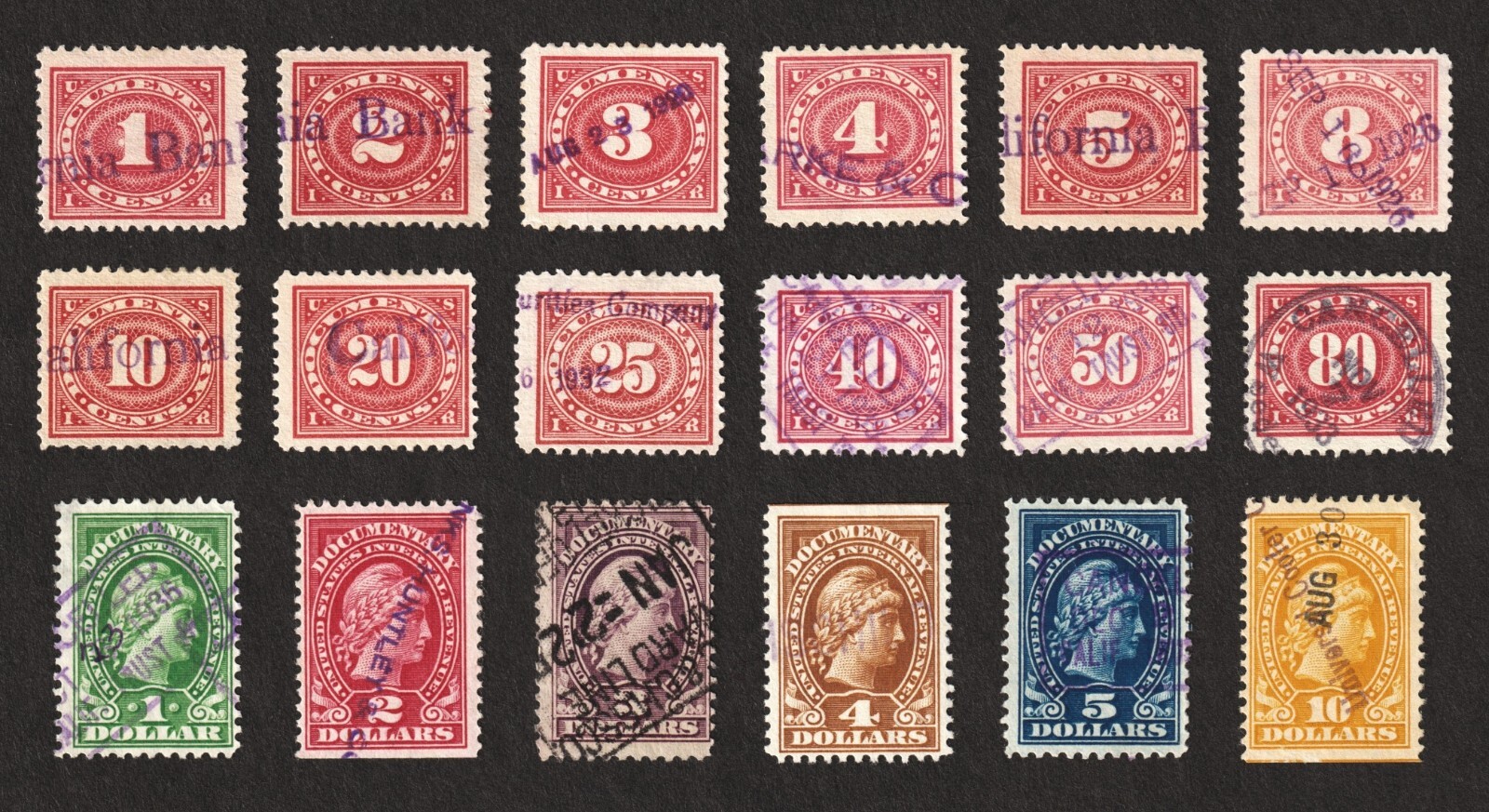 US 1917 documentary revenue stamp set usa scott#R228-R239 R240-245 ...