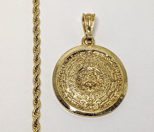Aztec Mayan Calendar 3mm Chain Necklace Pendant Gold Plated Calendario ...