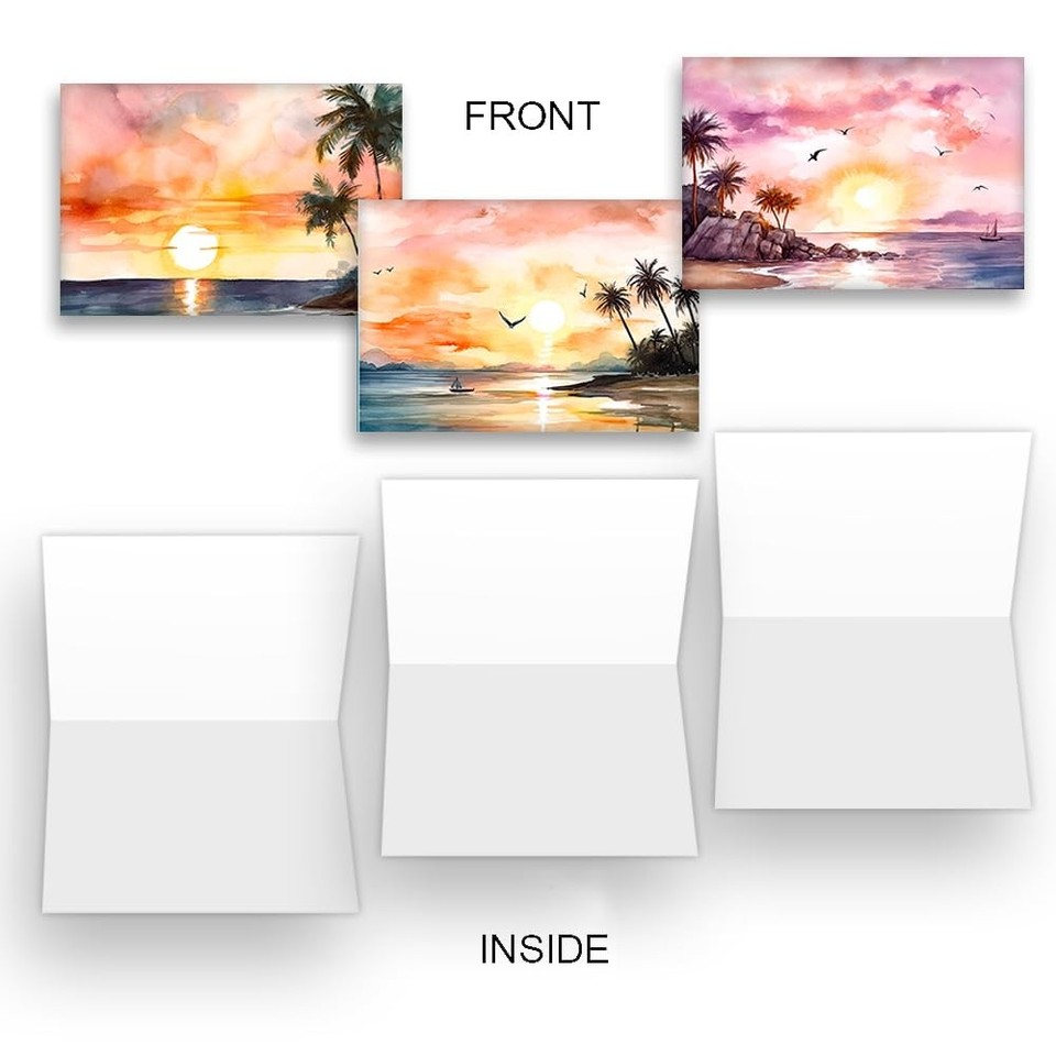 Watercolor Beach Sunset All-Occasion Blank Note Greeting Cards | 20 ...