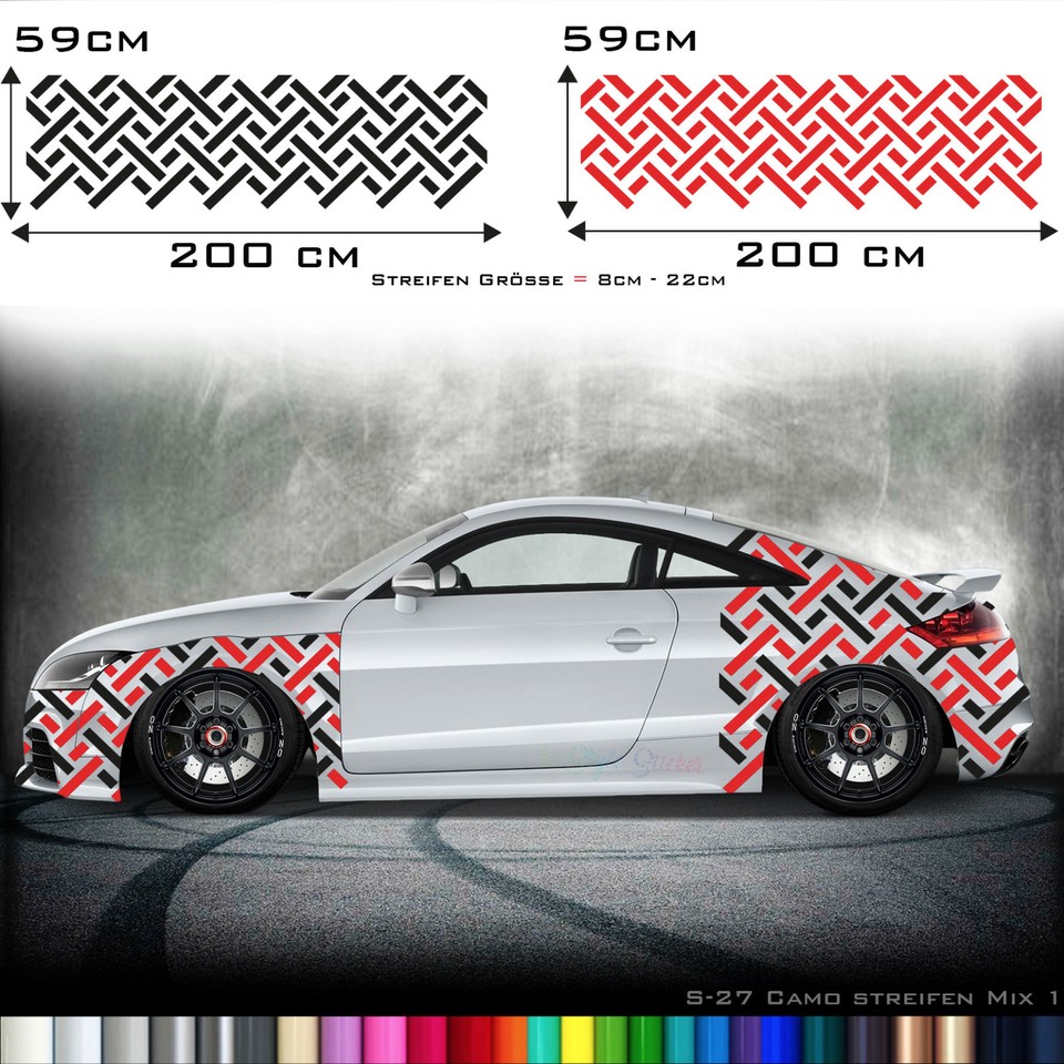 Auto Seiten-Aufkleber RECHTECK STÄBCHEN Set XL 148 Teilig 2- Farbig ...