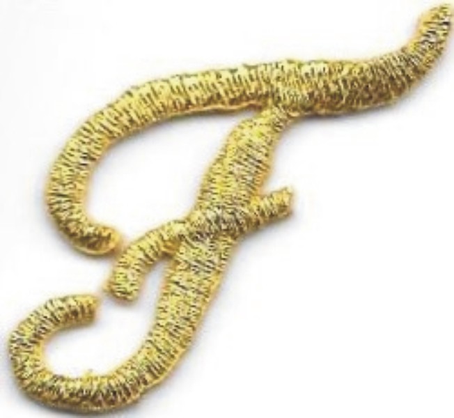 1 1/8" Fancy Metallic Gold Script Cursive Alphabet Letter F Embroidered ...