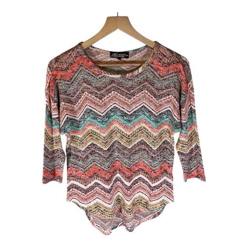 Knitted Chevron Pattern Top Colorful Blouse 3/4 Sleeve Casual Sheer | eBay