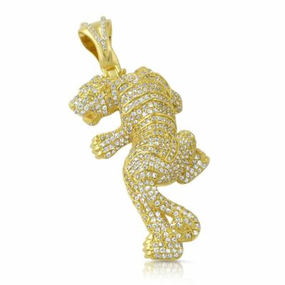 14K Gold 3D Iced Out Mini Tiger Pendant | eBay
