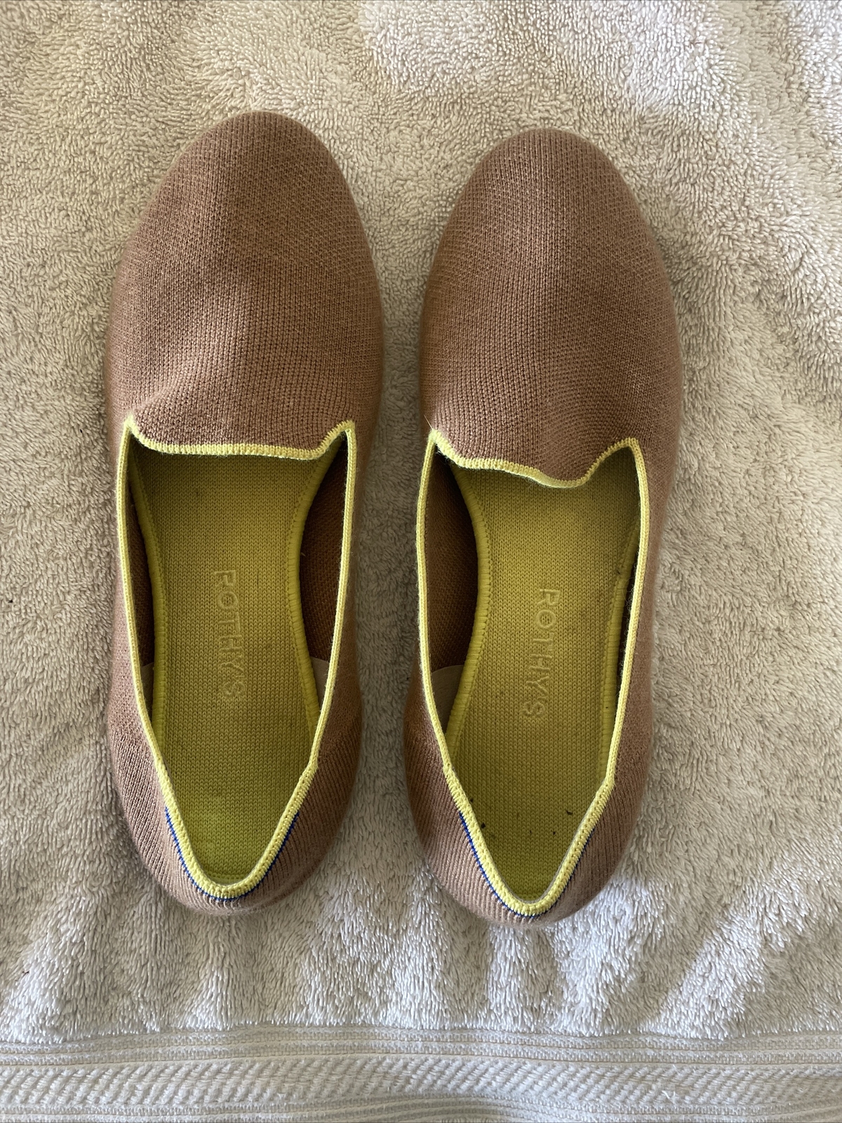Rothys Womens 10.5 Merino Wool Clove Beige Tan Yellow Trim Flats ...