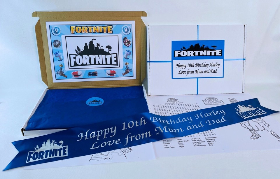 FORTNITE THEMED LETTERBOX GIFT HAMPER BOX PERSONALISED PARTY BIRTHDAY ...