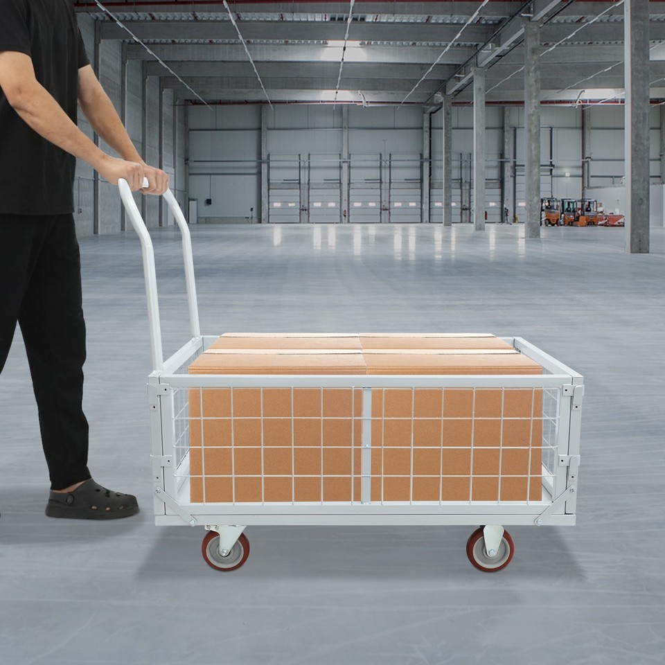 4-in-1 Heavy Duty Platform Truck Cart with Cage, Multi-Purpose Push ...