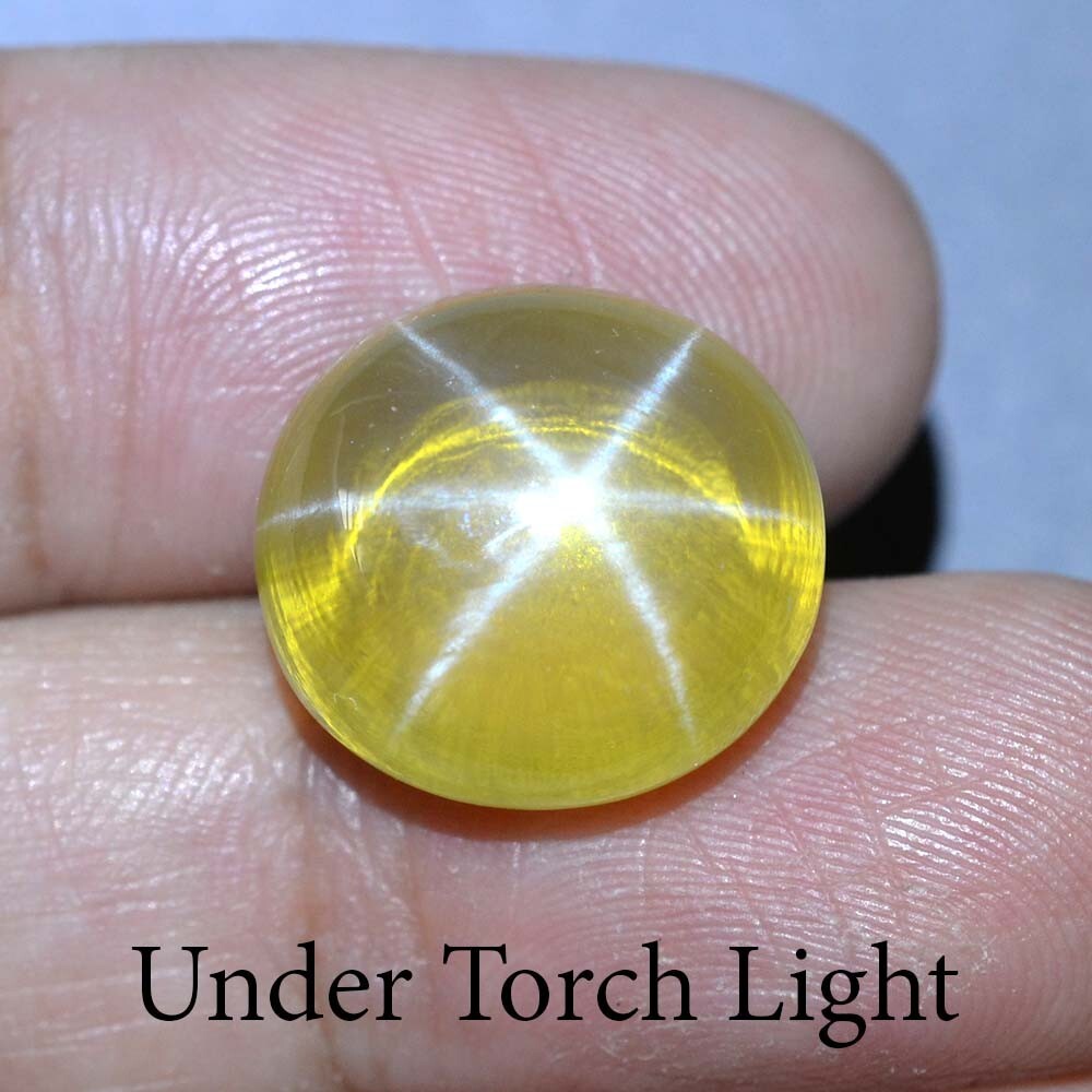 23.90 Ct 15.8x14.7 MM Yellow Star Sapphire 6 Rays Lab Corundum VDO ...