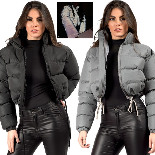 Womens Reflective Hi Visibility Thick Puffer Padded Quilted Cropped ...