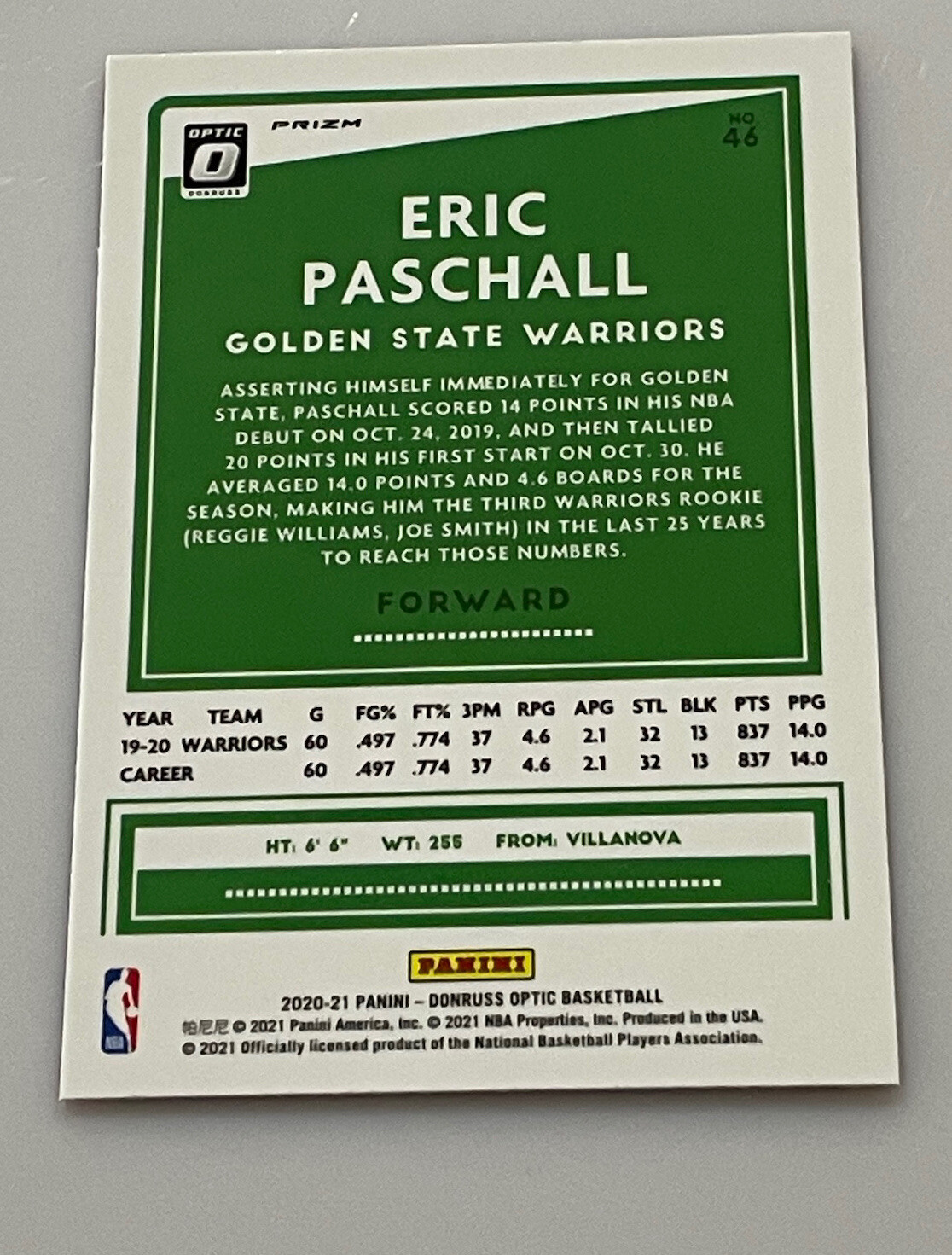 NBA 2020/2021 Panini Eric Paschall Prizm No 46 Basketball Card | eBay