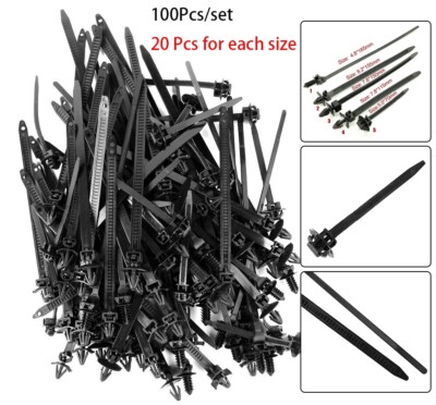 100pcs Car-Line Cable-Tie Clamp Zip Tie Wrap Push Rivet Clip Wiring ...
