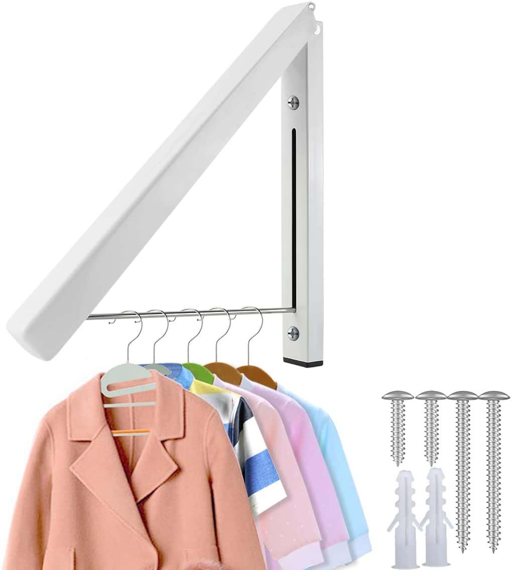 Folding Clothes Hanger Wall Mounted Retractable Laundry Room Organizer ...
