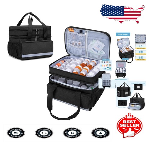 Portable Double-Layer Medication Organizer Bag with Elastic Loops for ...