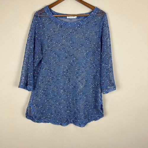 Lulu B Tunic Top Womens XL Blue Net Mesh Mermaid Fishnet Open Knit 3/4 ...