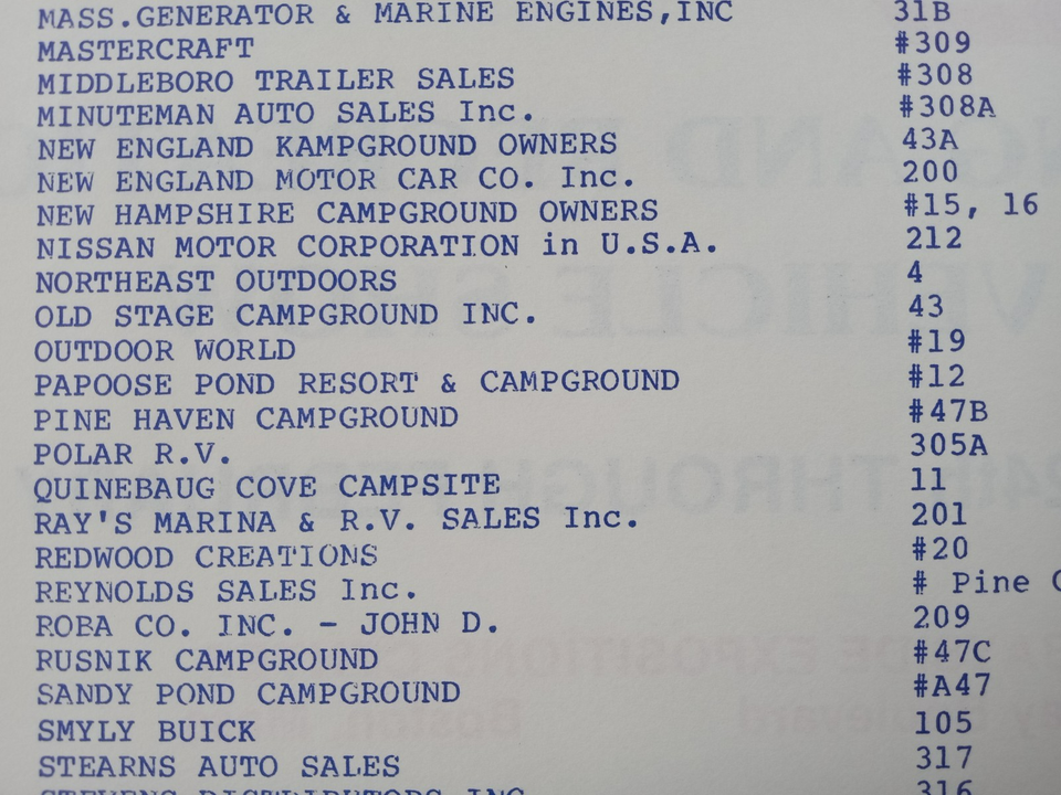 1987 New England Camping & RV Show Boston MA Official Program 21st ...