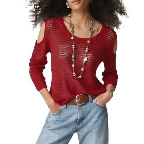 NEW- MAURICES Loose Crochet Knit Pullover Top Cold Shoulder Burgundy size 3 - 3X | eBay