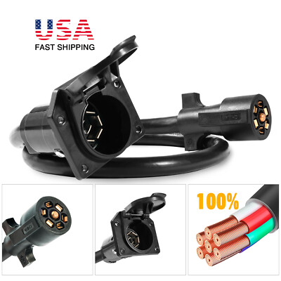 3ft 7-Way RV Trailer Extension Cord 7Pin Connector Plug Cable Wire for ...
