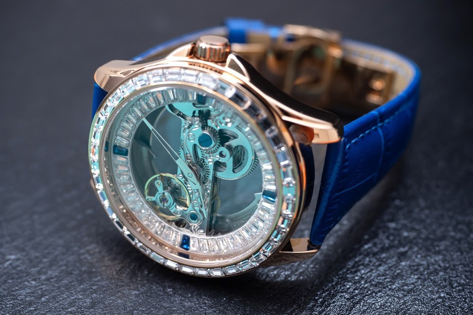 Mens Rose Gold Automatic Mechanical Watch Bridge Iced Out Cubic ...