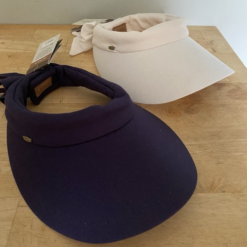 Scala Visor Back bow Cotton NWT Wide Brim Packable Sun Hat Navy White ...